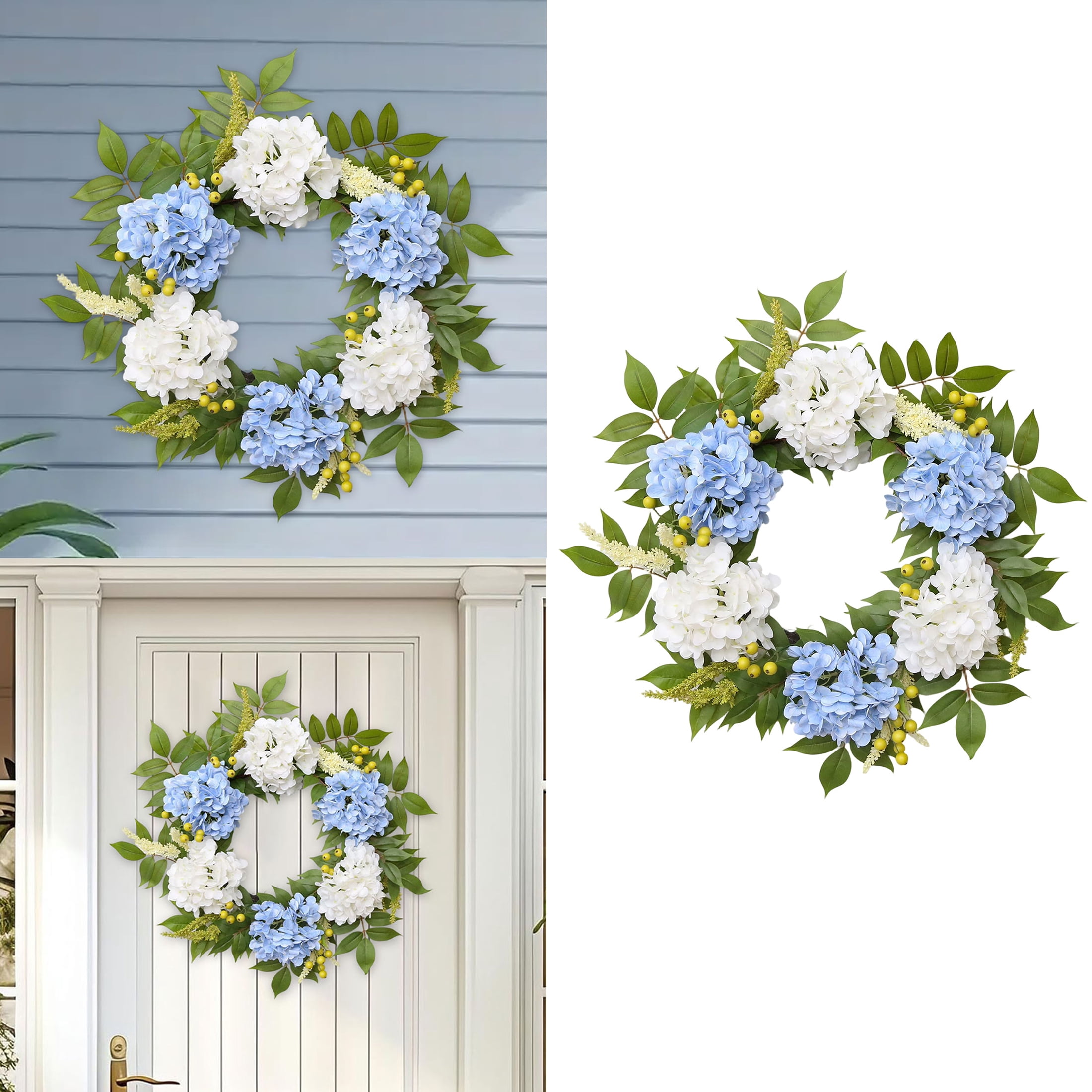 NovaStitch Blue White Artificial Hydrangea Wreath Spring Floral Front ...