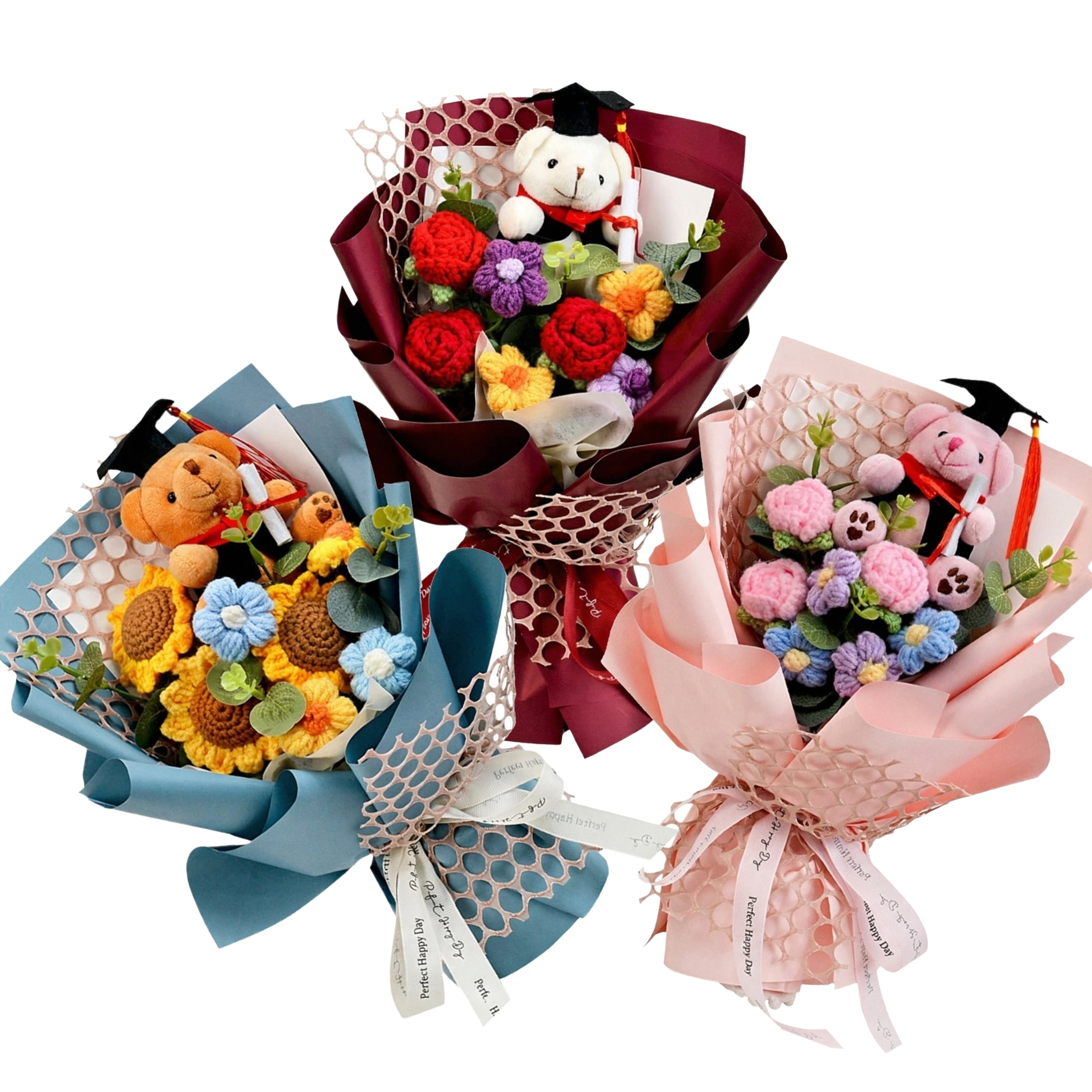 NovaStitch Graduation Gifts Crochet Flowers Bouquet Handmade Sunflower ...