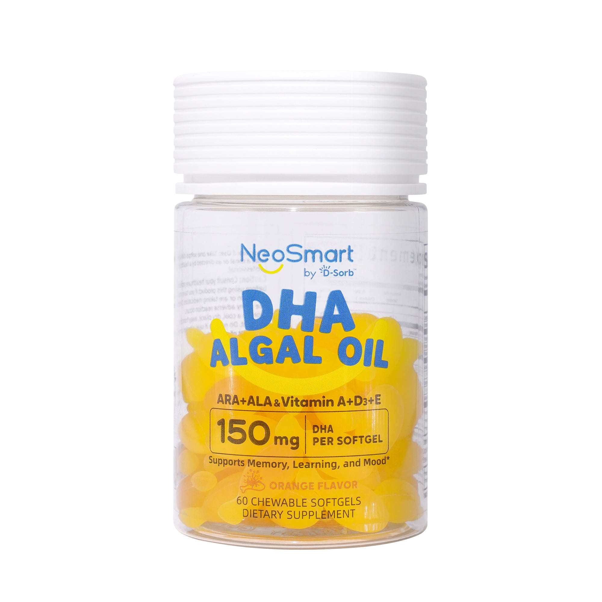 D-Sorb DHA Algal Oil Softgels, 150mg DHA, Vegan Omega-3, Orange Flavor, 60 Count - Walmart.com
