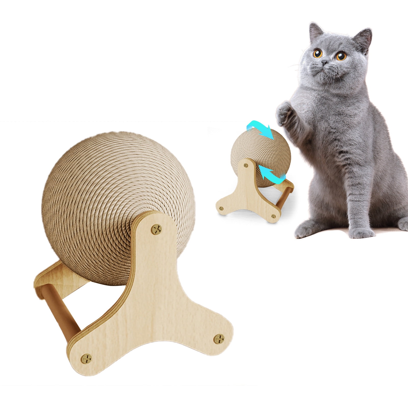 Novamily Cat Scratcher Toy Natural Sisal Spinning Cat Scratching Ball with Stable Stand ...