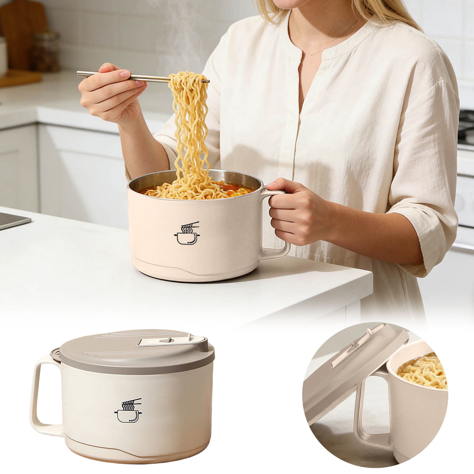 Novamily Leak Proof Ramen Bowl, 1700ml Double Wall Stainless Steel ...