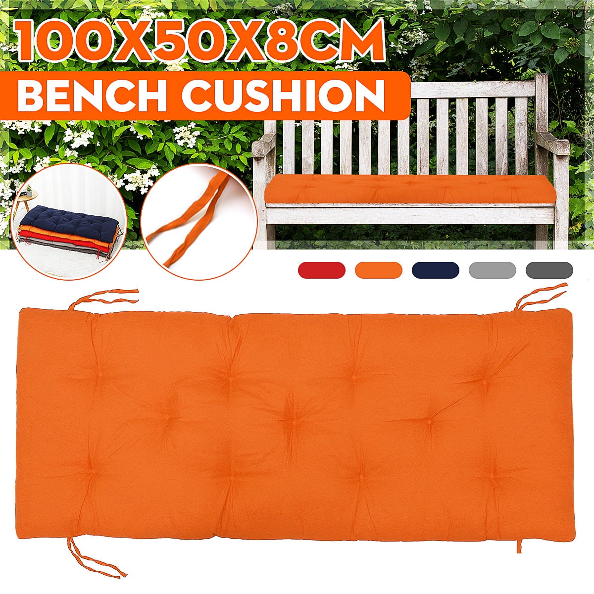 Novashion 39" x 20" Orange Rectangle Bench Outdoor Seating Cushion ...