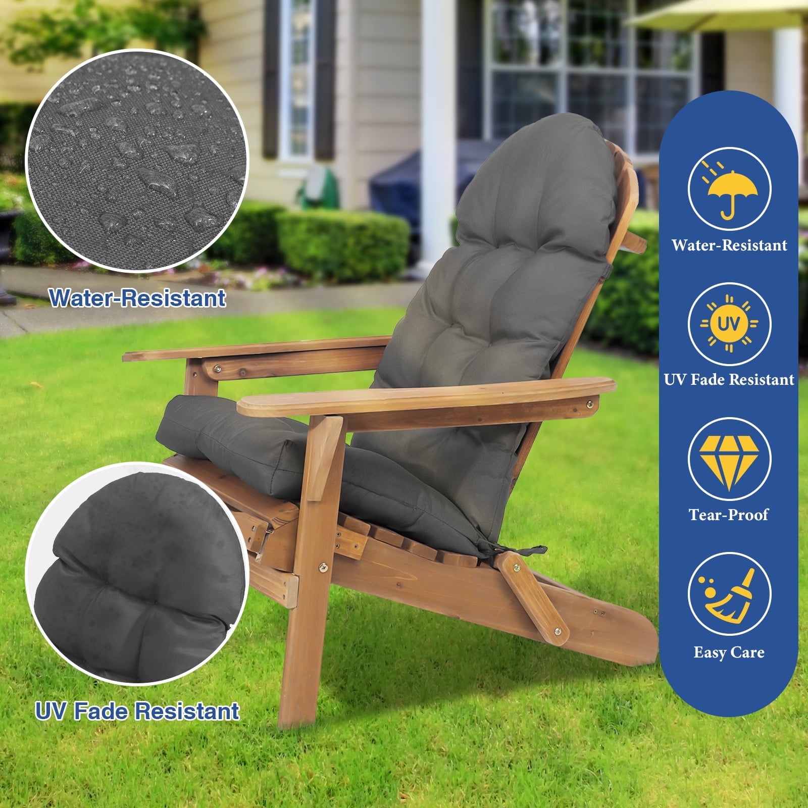 "Novashion Outdoor Patio Pads: 43"" x 20"" Dark Gray Adirondack Chair ...