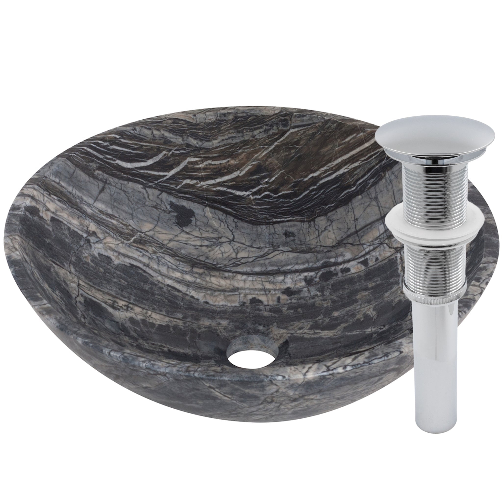 Novatto NOSV-LMCH Lunar Marble Natural Stone Vessel Sink with Chrome ...