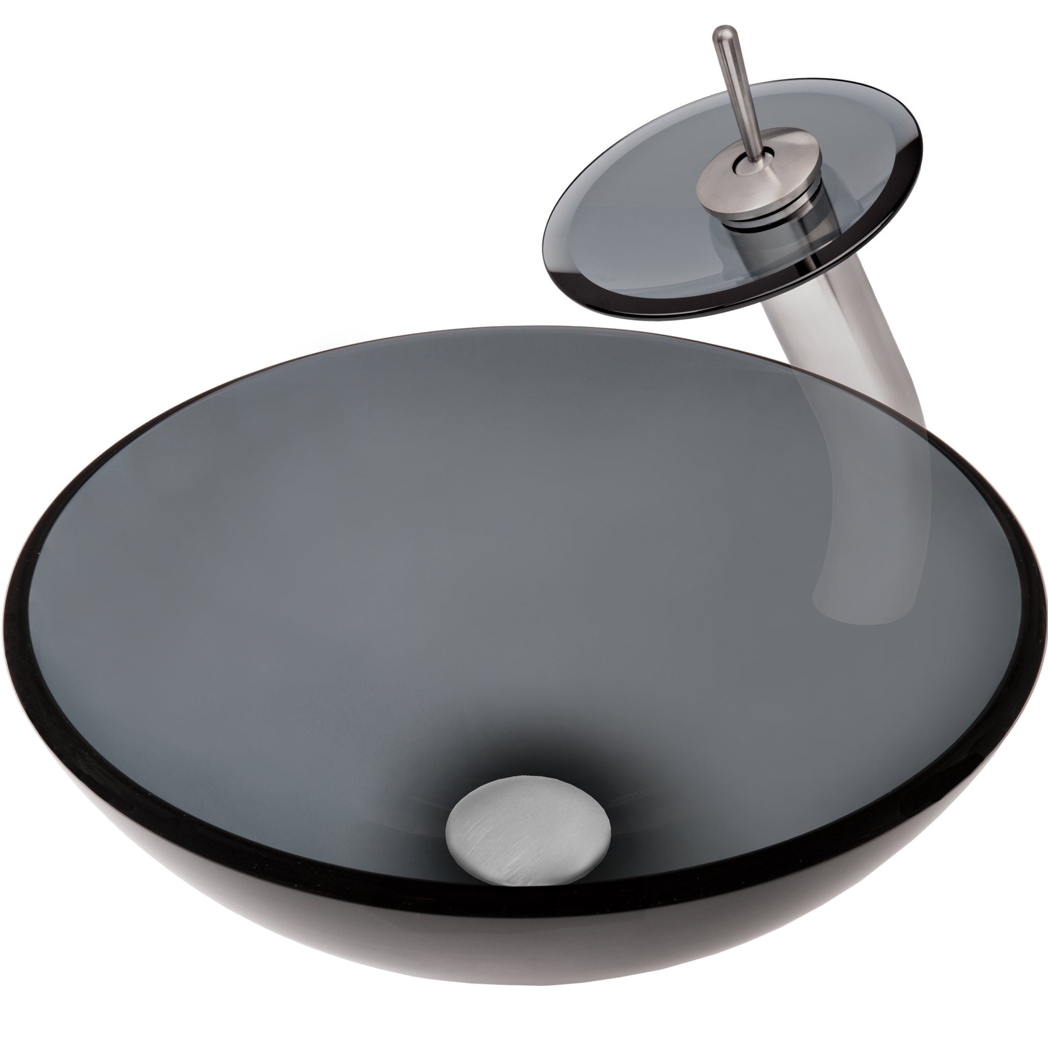 Novatto NSFC-168G001BNS Nera Clear Slate Gray Glass Vessel Sink Combo ...