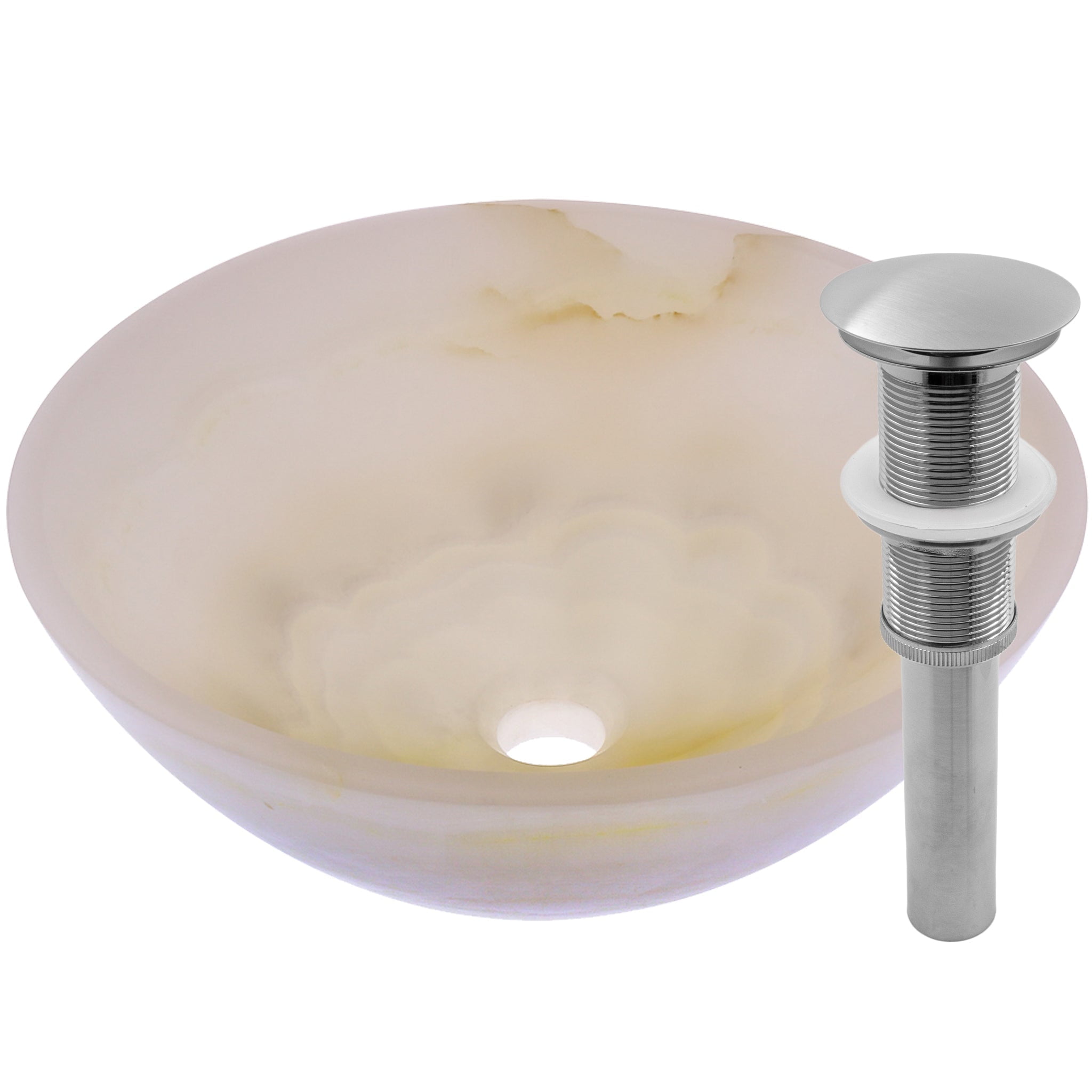 Novatto NOSV-WOBN White Onyx Natural Stone Vessel Sink with Brushed ...