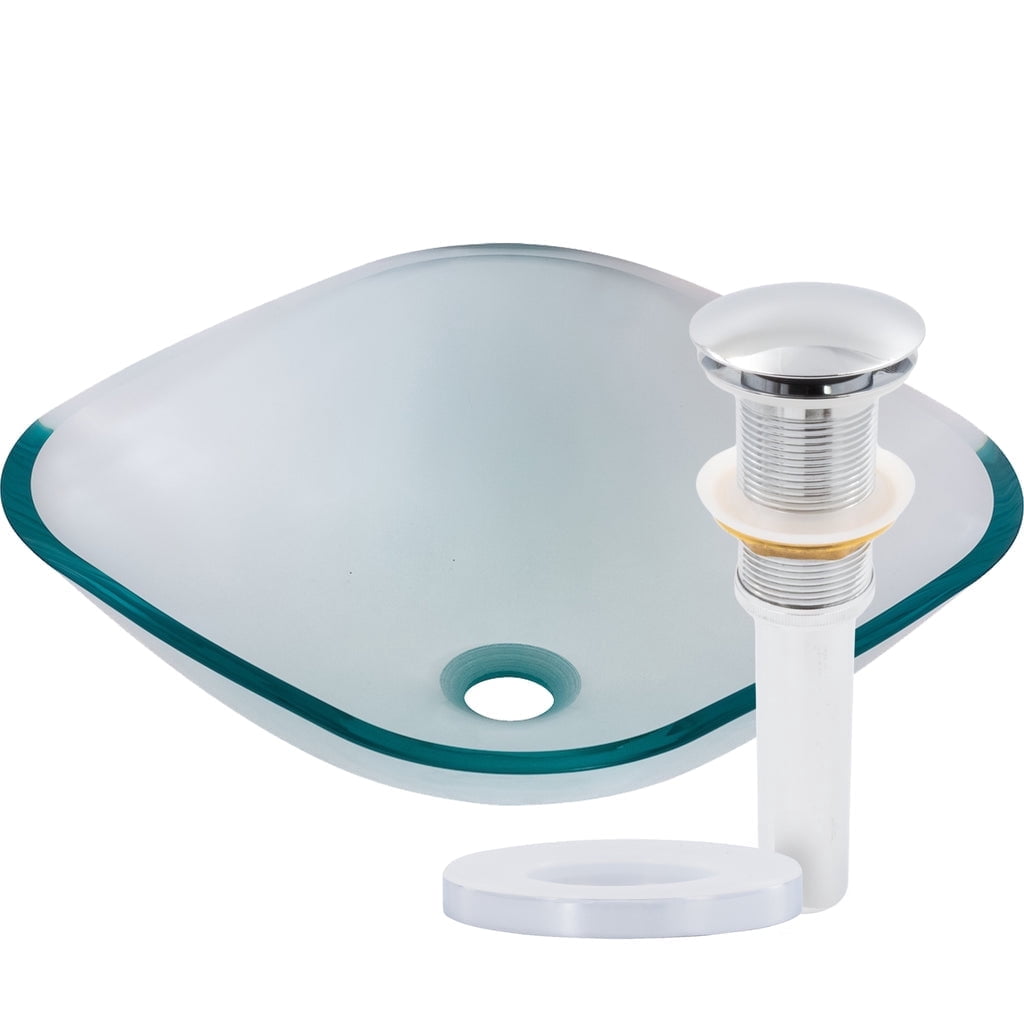 Novatto TIG-8017CH Piazza Clear Square Glass Vessel Bath Sink w/ Chrome ...