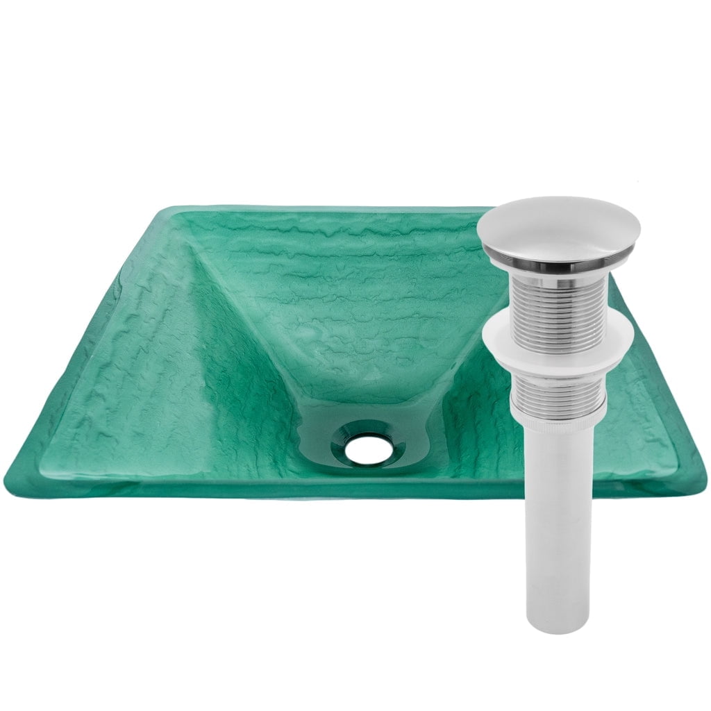 Novatto TIS-286GBN Sauna Frosted Green Square Glass Vessel Bathroom ...
