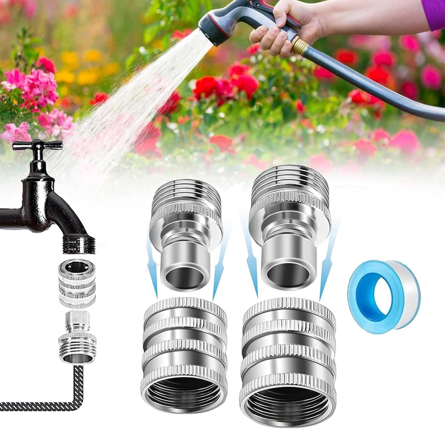 Novealcrbe Garden Hose Quick Connect, Stainless Steel Garden Hose Quick ...