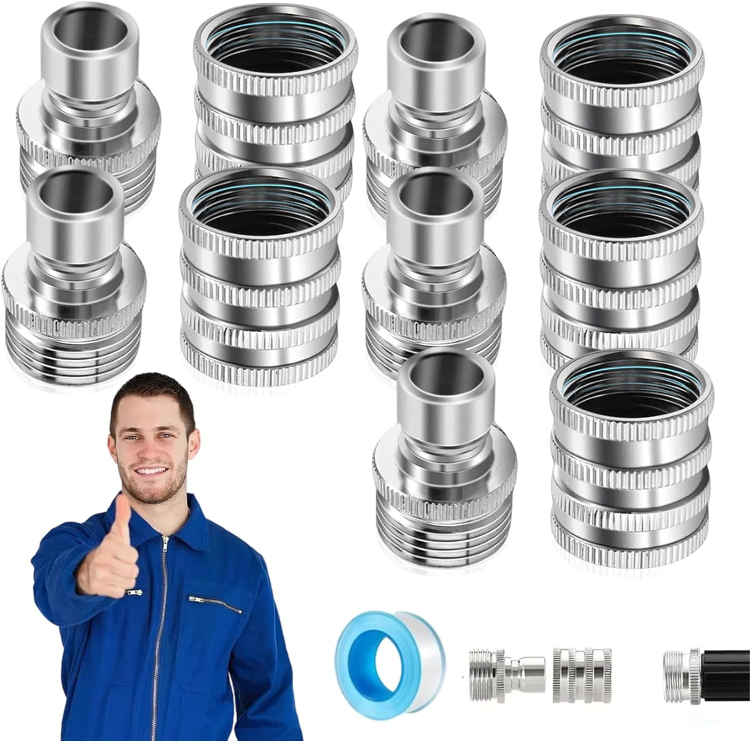 Novealcrbe Stainless Steel Garden Hose Quick Connect Fittings Set, 3/4 ...