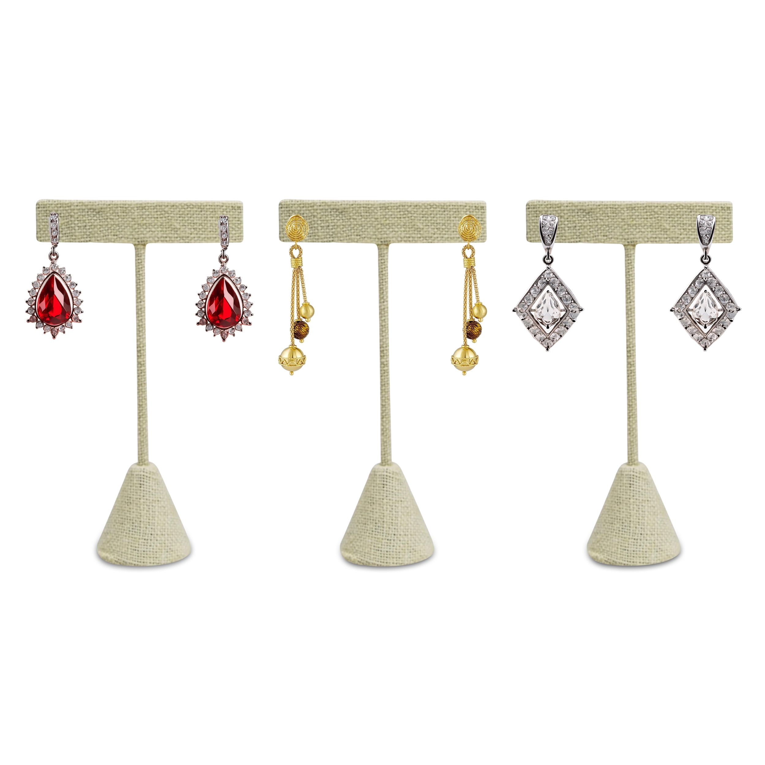 Novel Box 3 Pack Beige Linen Earring Tree Small T-Bar Display Stand 2 ...