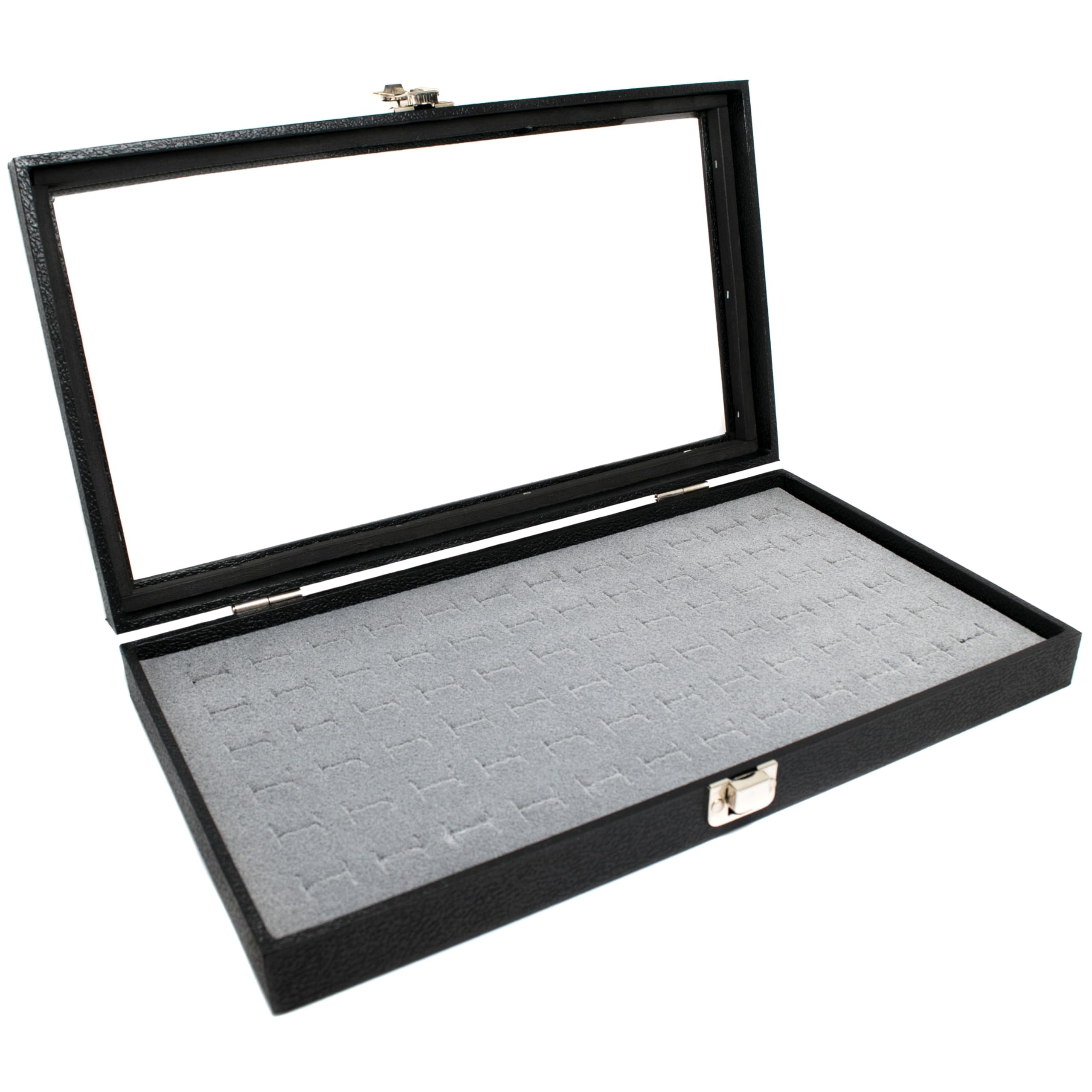 Novel Box Glass Top Black Jewelry Display Case With 36 or 72 Foam Ring ...