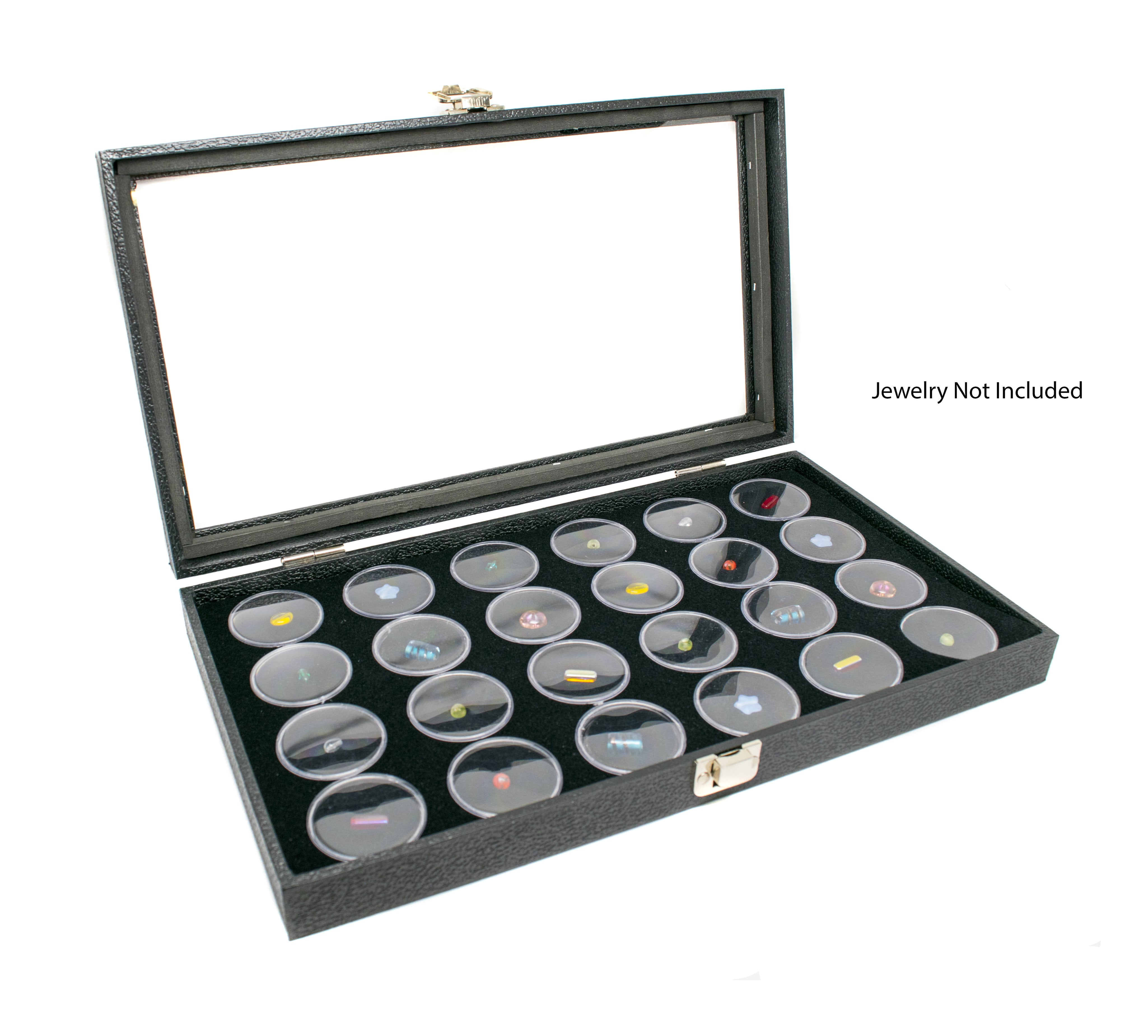 Novel Box Glass Top Black Jewelry Gemstone Display Case With Gem Jar ...