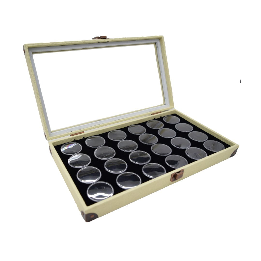 Novel Box Glass Top Linen Metal Clasp Jewelry Display Case With Gem Jar ...