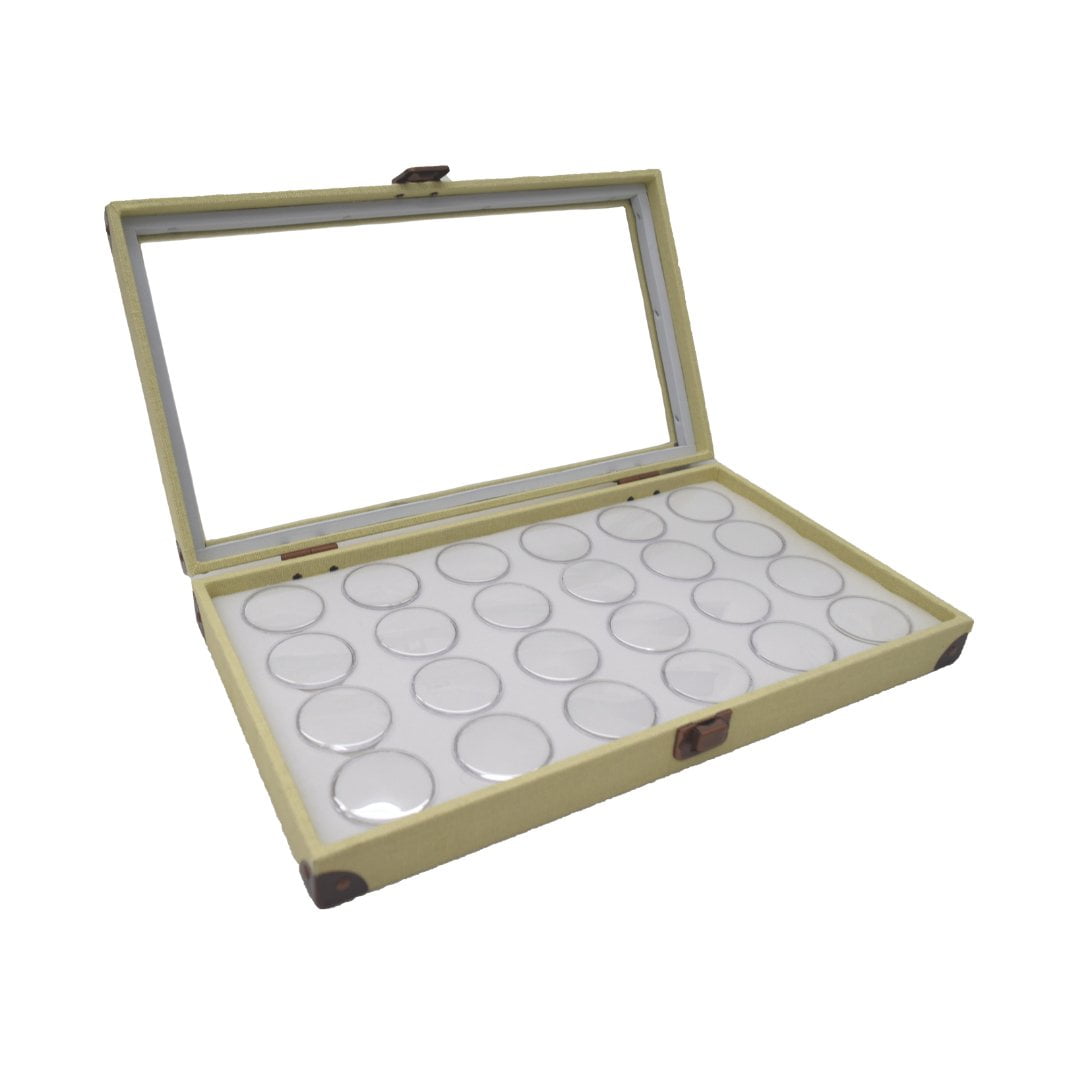 Novel Box Glass Top Linen Metal Clasp Jewelry Display Case With Gem Jar ...