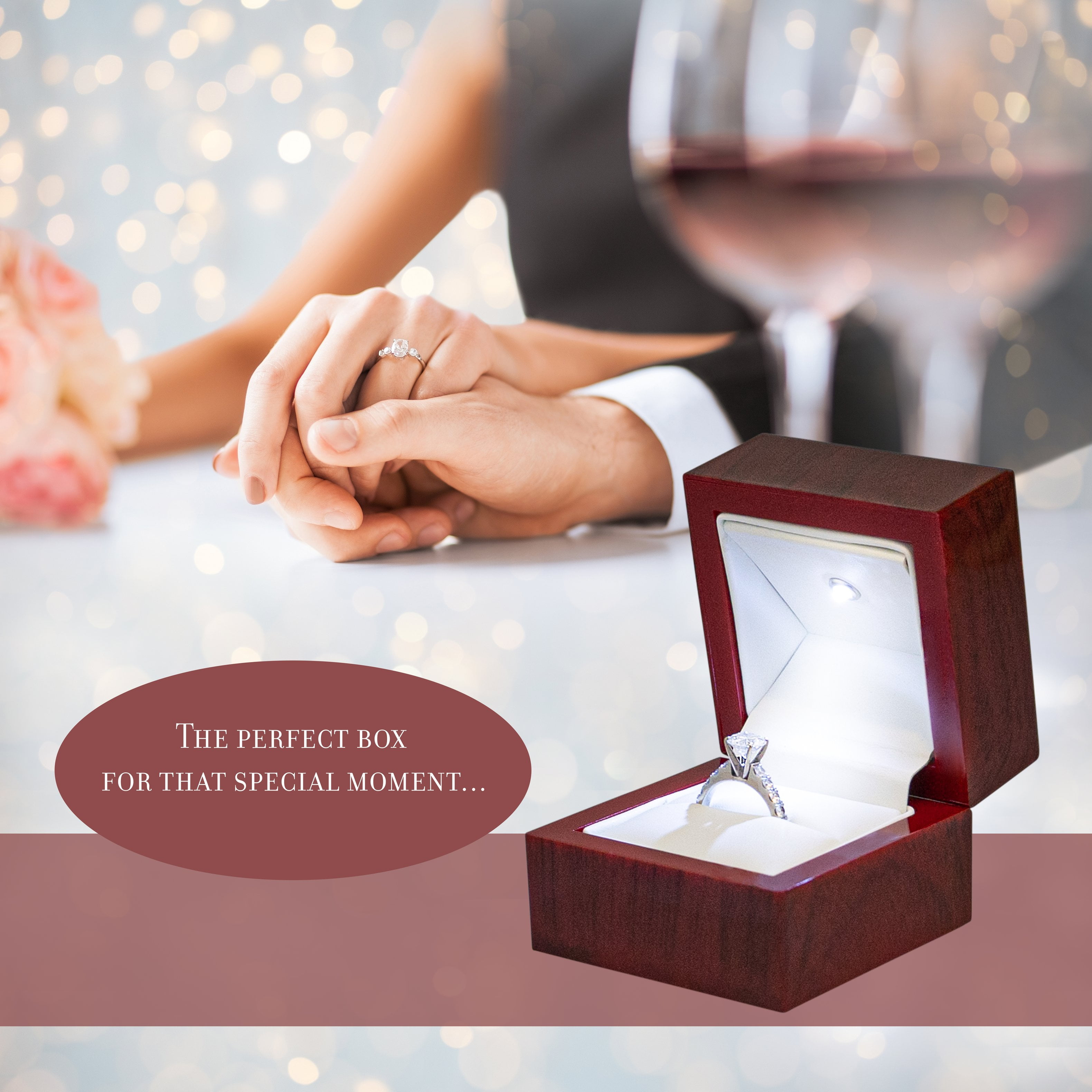 Novel Box Wood Engagement Ring Box White insert With Led Light
