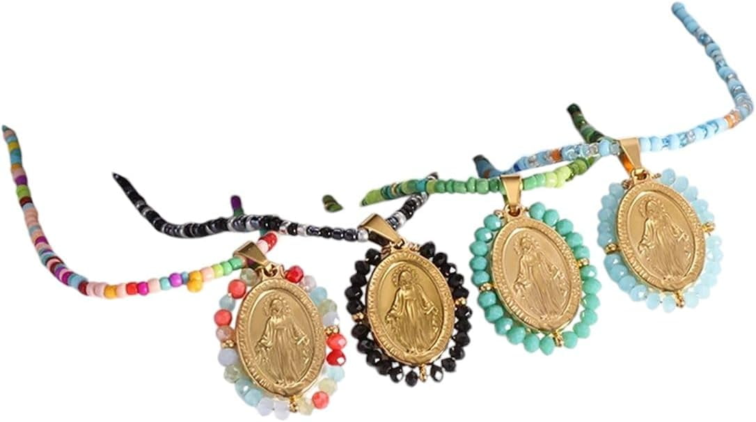 Novel For Pro Hip 2025 Classic Christian Virgin Mary Pendant Beaded ...