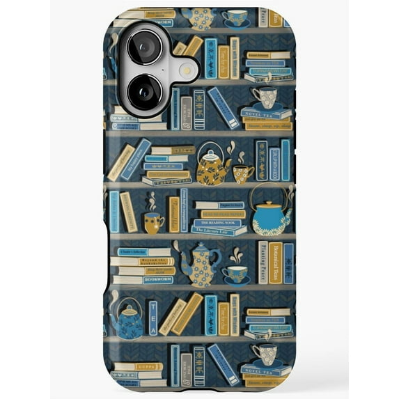 Novel Tea Bookshelf Pattern Phone Case for iPhone 11 12 13 14 15 16 17 ...
