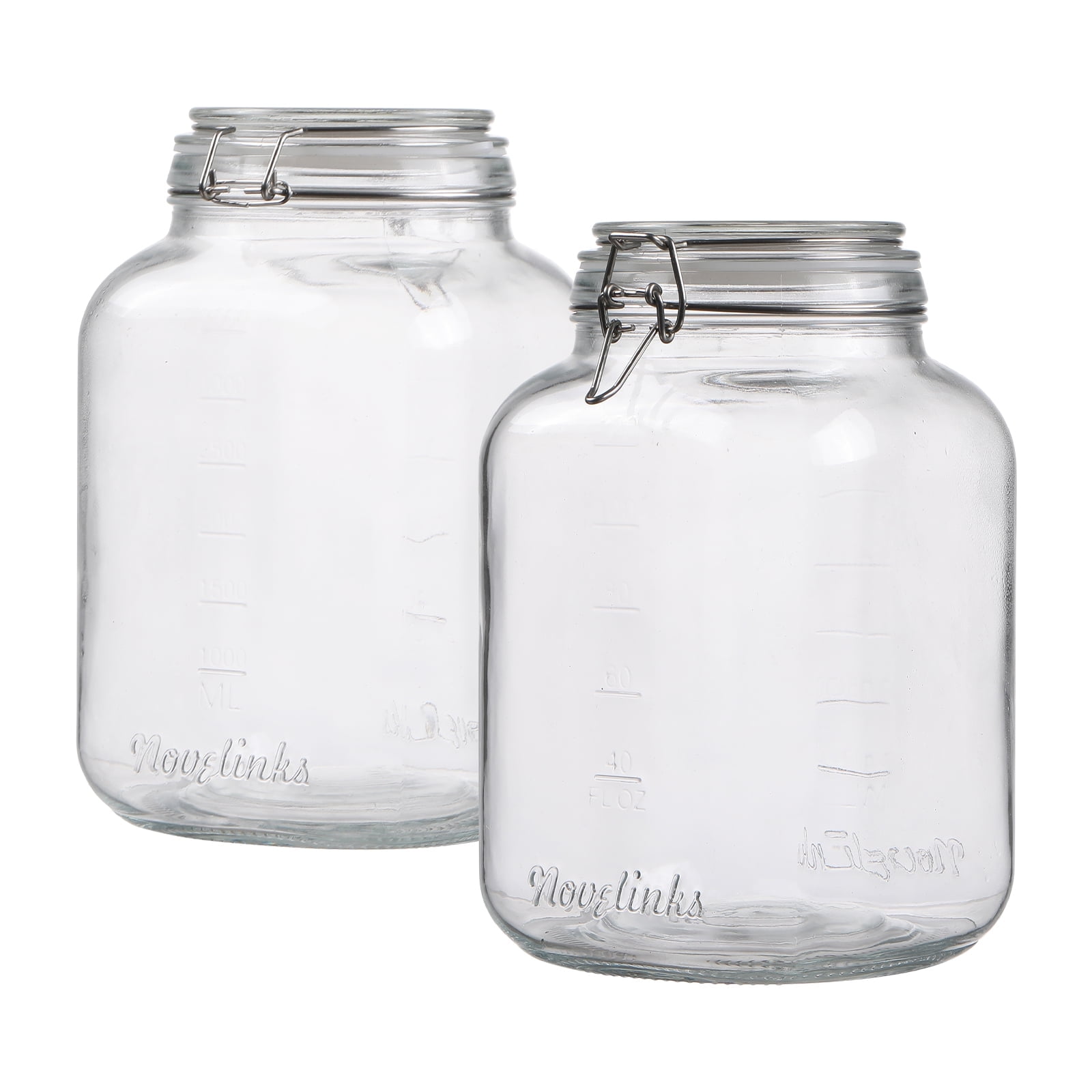 Novelinks 1 Gallon Square Wide-Mouth Glass Jars with Glass Lid Clear ...