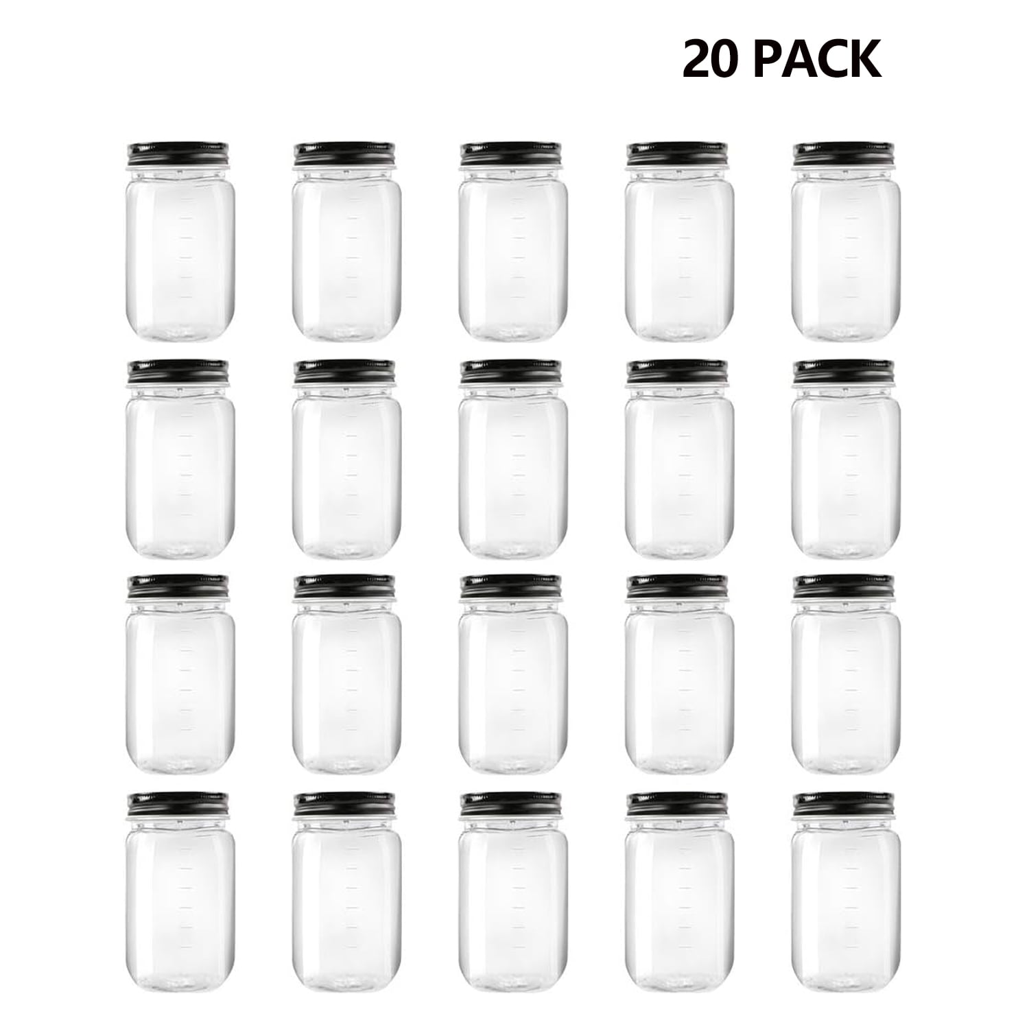 Novelinks 16 Ounce Plastic Jars with Lids Food Storage Containers 20 ...