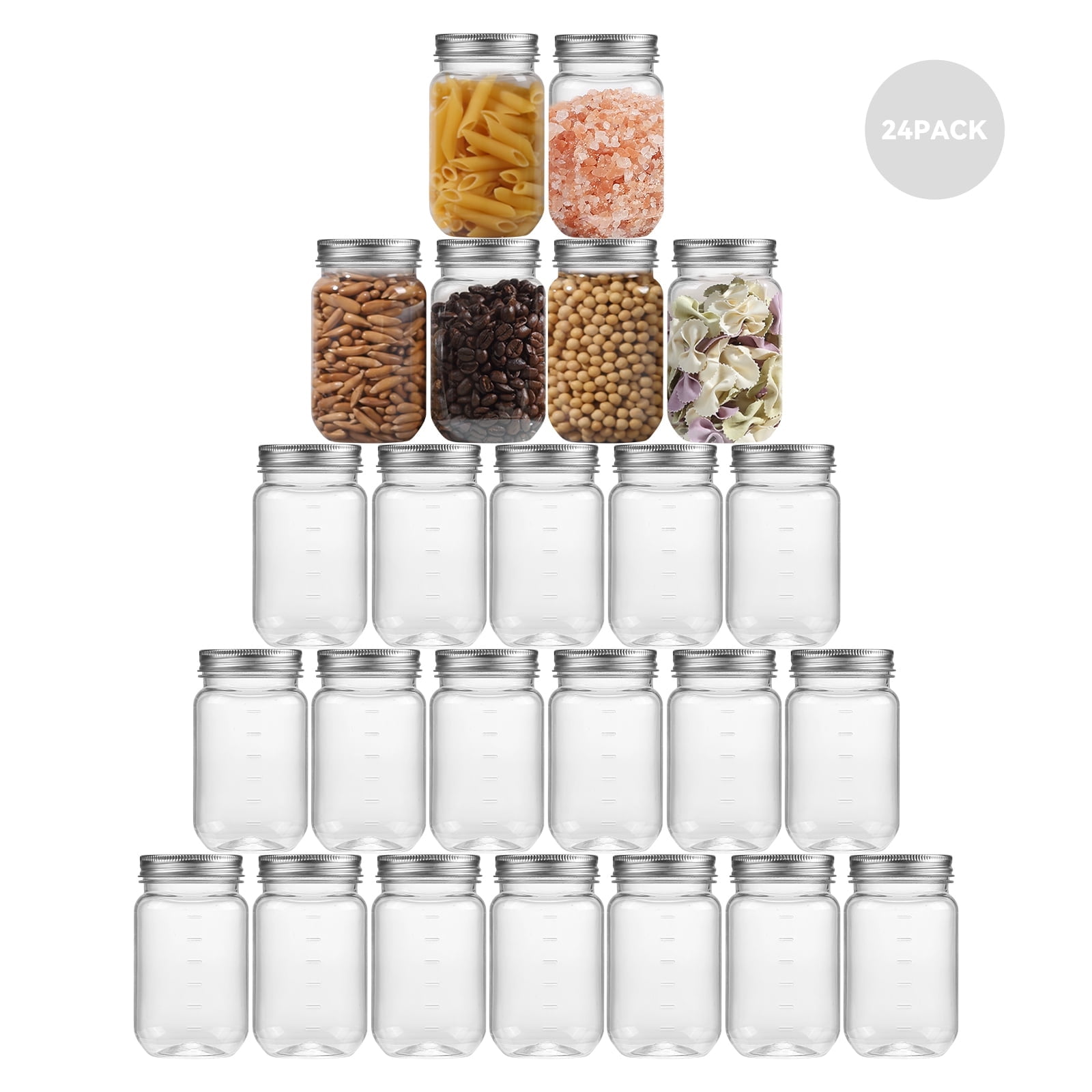 Novelinks 16 oz Airtight Jars with Silver Lids Plastic Food Storage ...