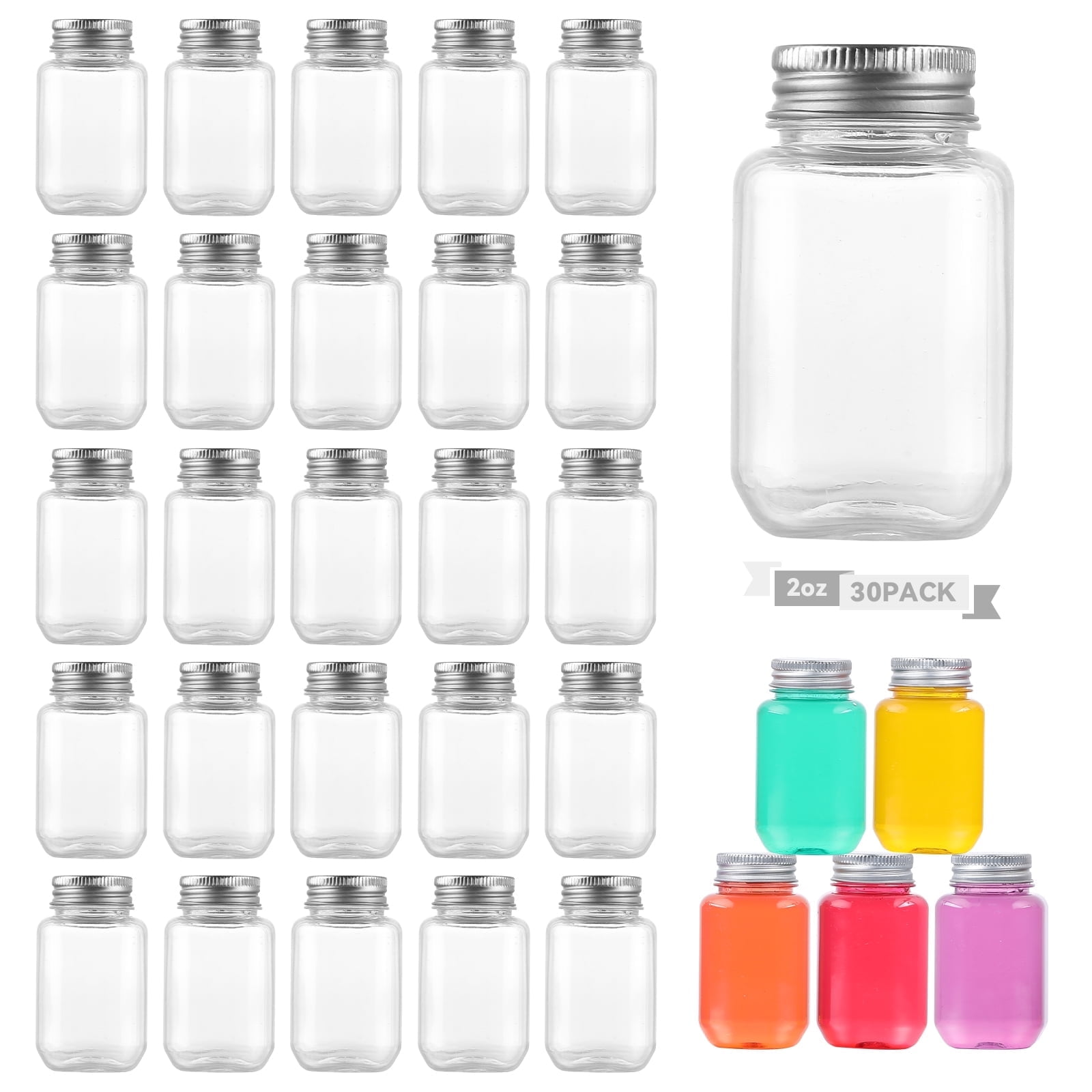 Novelinks, Plastic Storage Jars, 2 oz, Leak Proof with Silver Lids ...