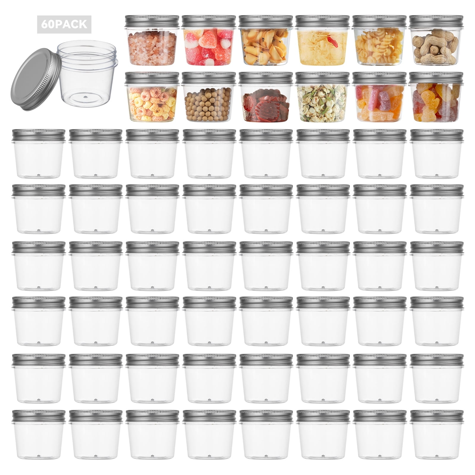 Novelinks 4 oz Airtight Jars with Silver Lids Plastic Food Storage ...