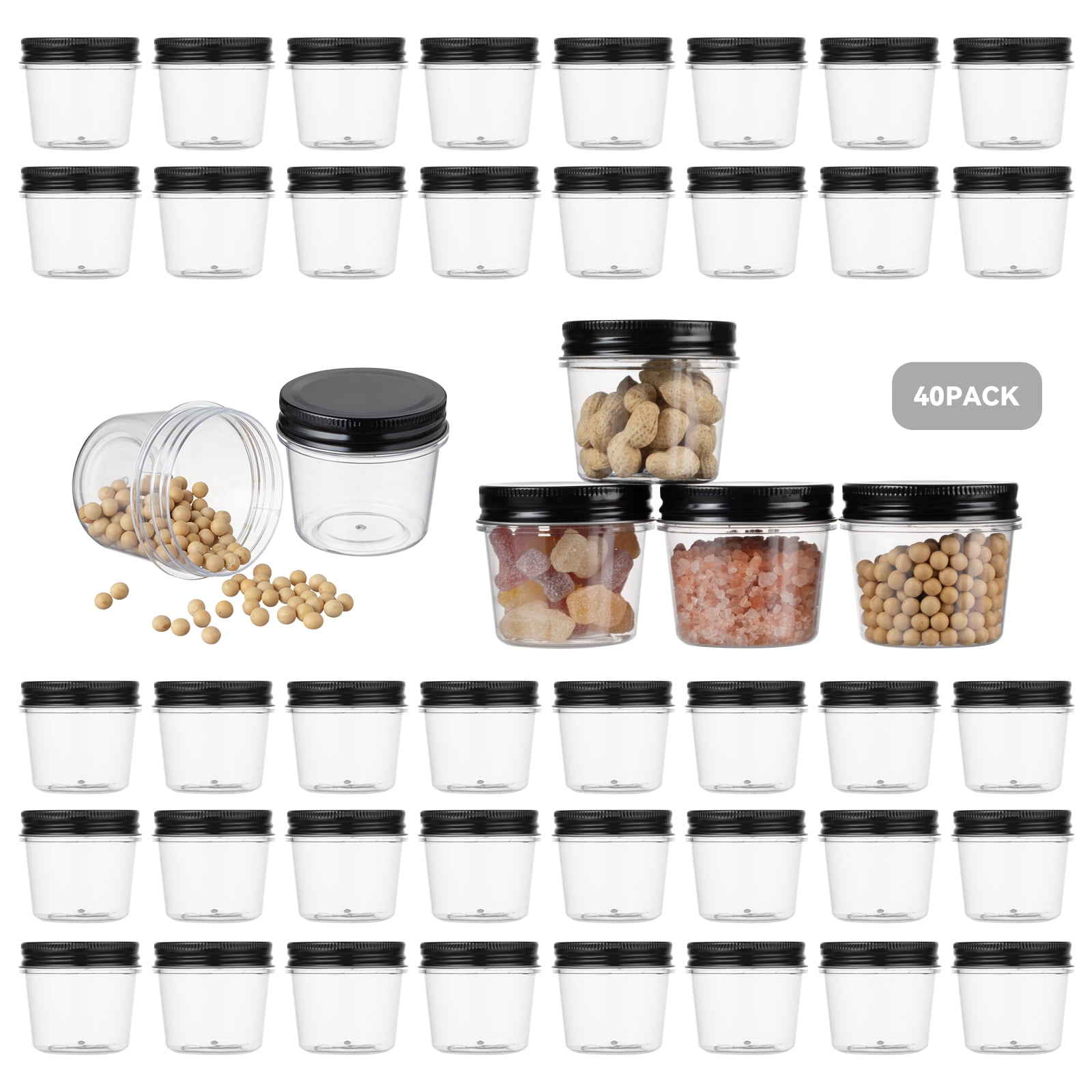 Novelinks 4oz Clear Plastic Jars, Airtight Black Lids, Stackable ...