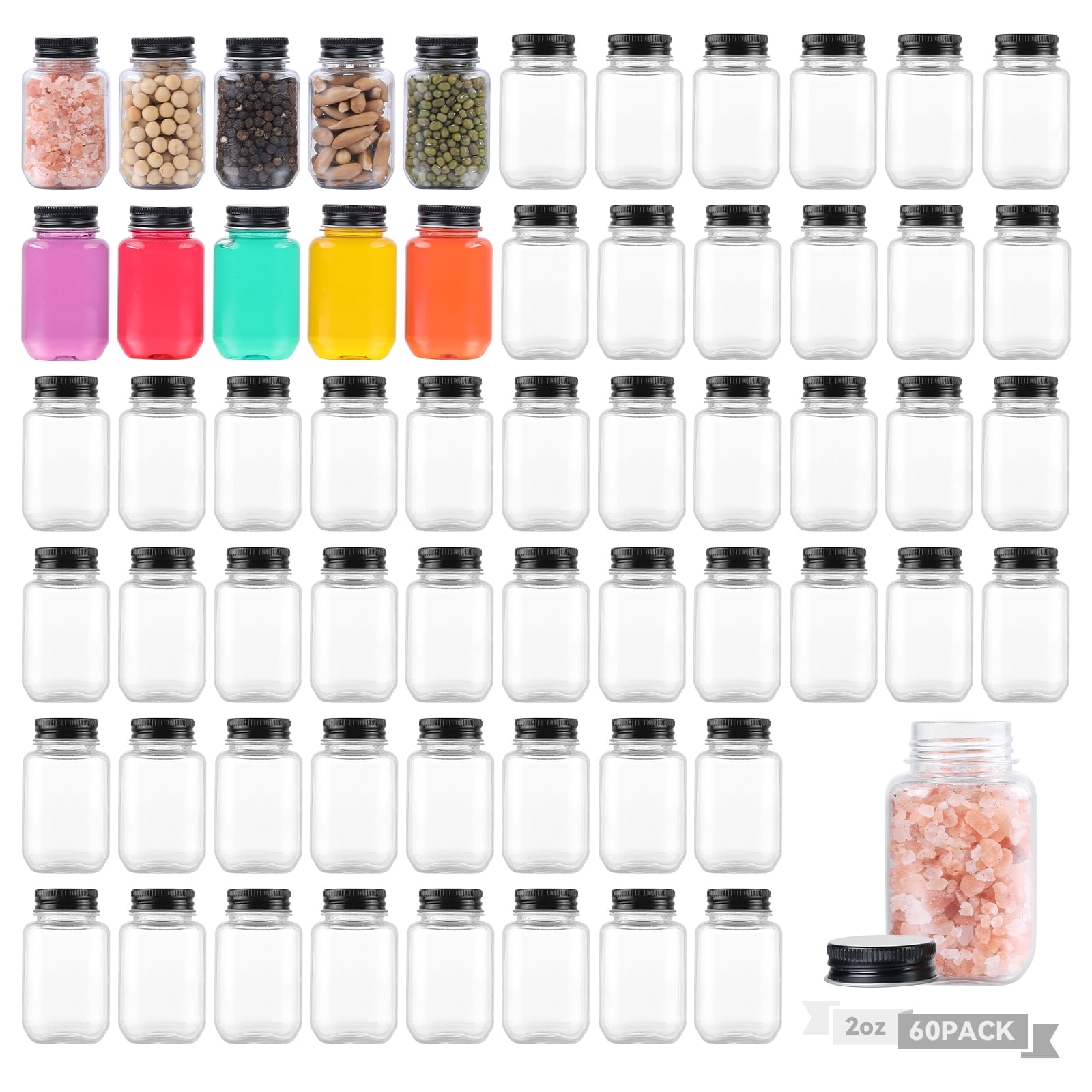 Novelinks 60 Pack 2 oz Plastic Storage Jars Clear Cosmetic Container ...