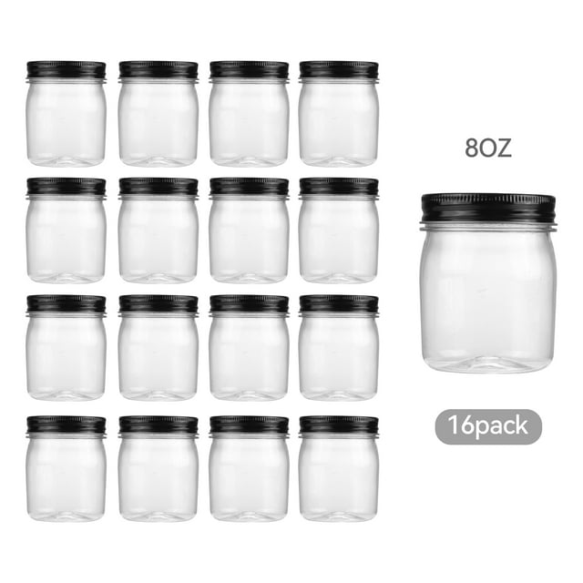 Novelinks 8oz Airtight Sealed Plastic Jars with Lids - 16 Pack Clear ...