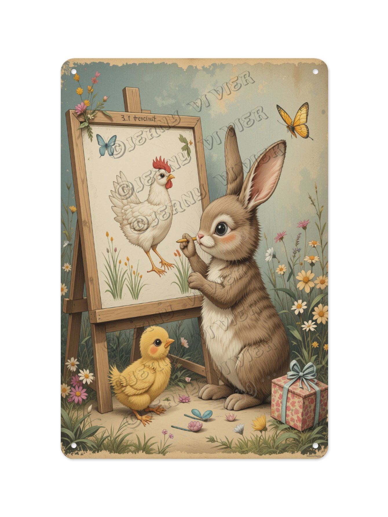 Novelty Aluminum Sign with a Cute Bunny Drawing, 8 x 12 Inches, Add ...