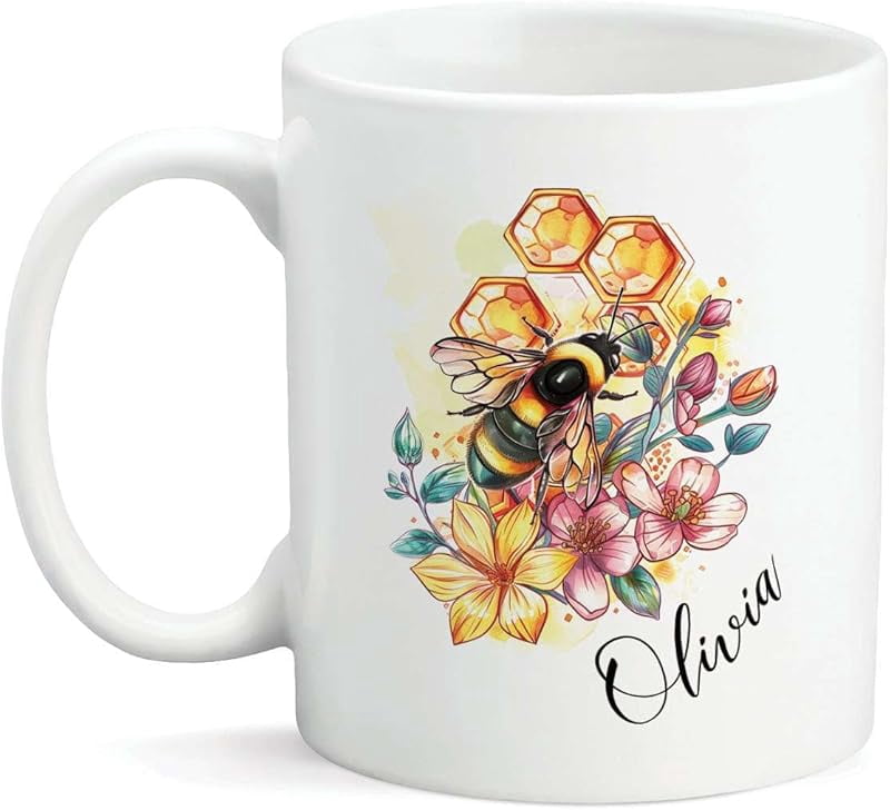 Novelty Bee Design Coffee Mugs, Bee With Flower Tea Cups, Insect Lovers ...