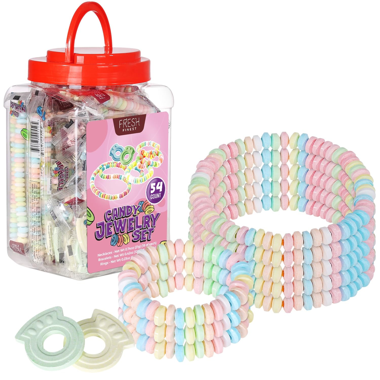54-Count Novelty Candy Mix - Candy Jewelry in a Jar - 18 Bracelets, 18 ...