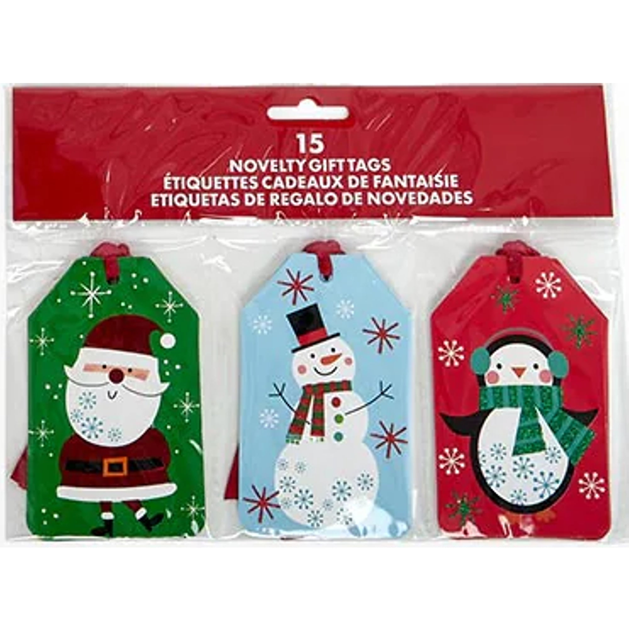 Novelty Christmas Gift Hang Tags With Red Ribbons - Santa/Snowman ...