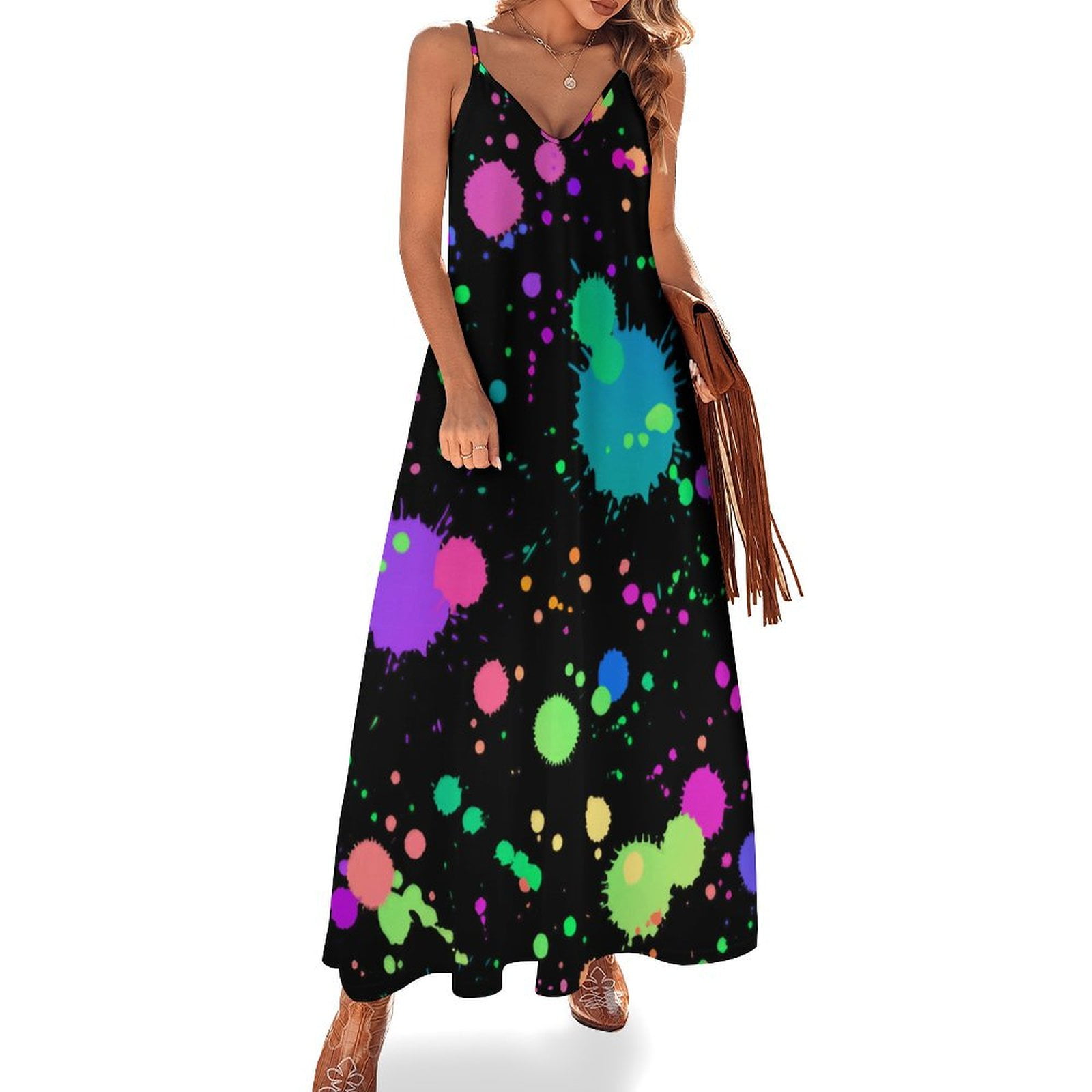Novelty Colorful Neon Paint Sleeveless Dress Summer Dress Women ...