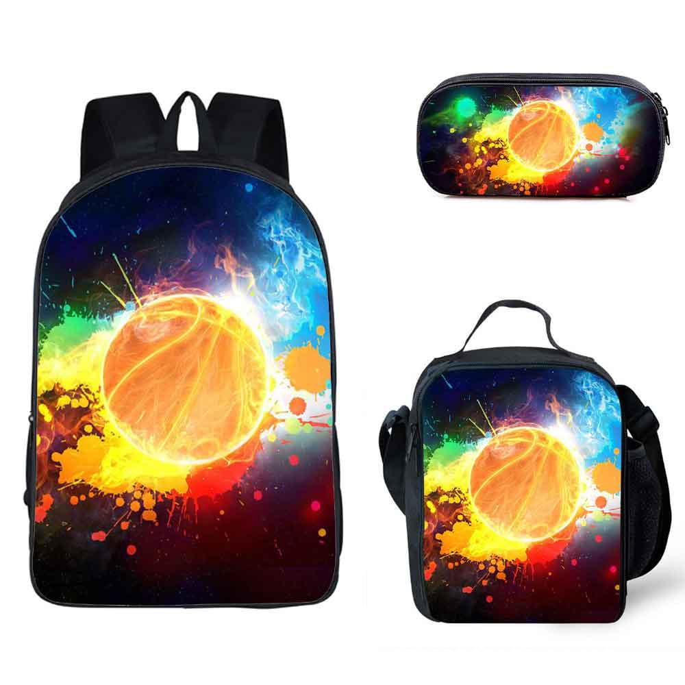 Novelty Cool Fire Basketball 3D Print 3pcs/Set pupil Bags Laptop ...
