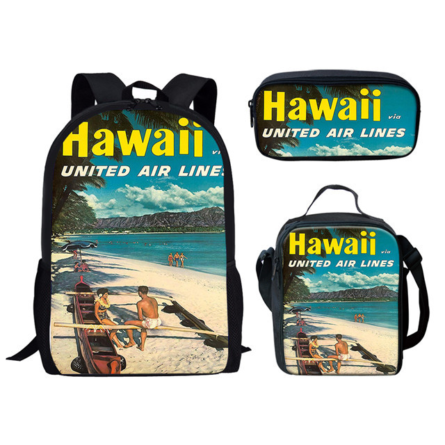 Novelty Cool Hawaii Island Scenery 3D Print 3pcs/Set pupil Bags Laptop ...