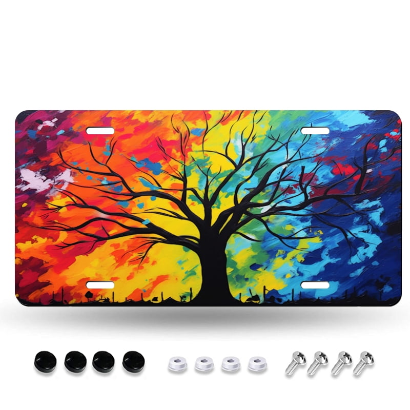 Novelty Decorative License Plate – Abstract Colorful Tree Painting ...