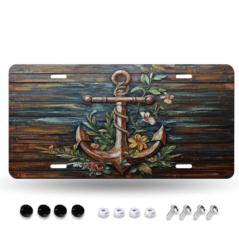 Novelty Decorative License Plate – Anchor with Floral Decor on a ...