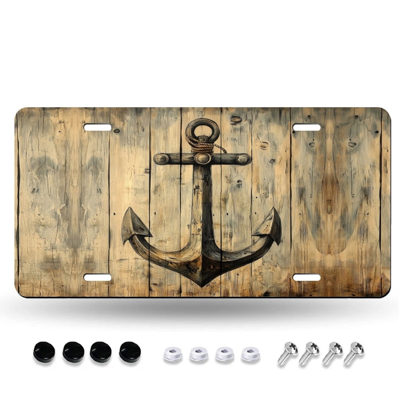 Novelty Decorative License Plate – Anchor on a Wooden - textured ...