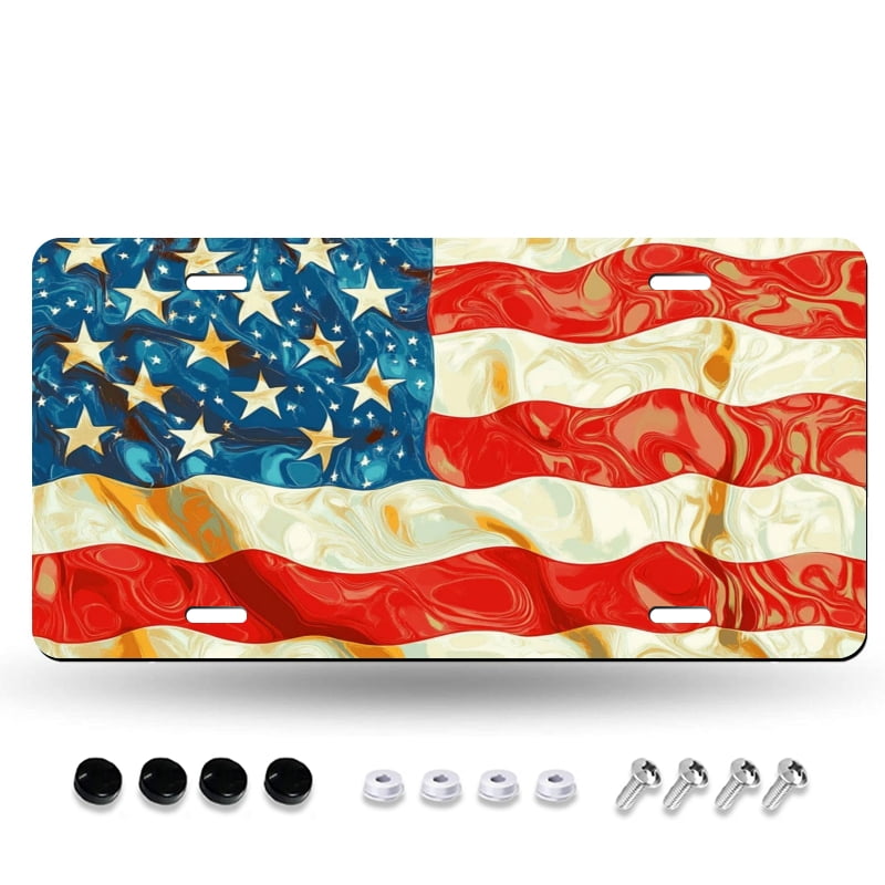 Novelty Decorative License Plate – Artistic American Flag with Flowing ...