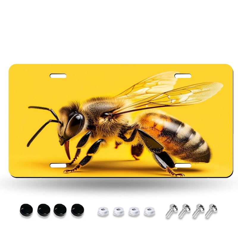 Novelty Decorative License Plate – Bee in Motion against Yellow ...