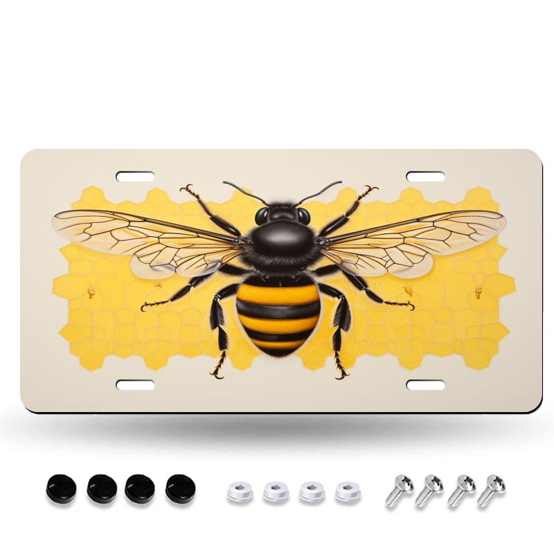 Novelty Decorative License Plate – Bee on a Honeycomb Background ...