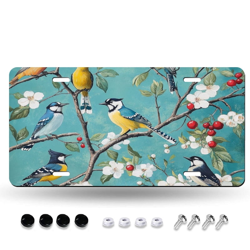 Novelty Decorative License Plate – Birds and Cherry - like Blossoms ...