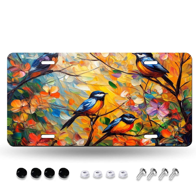 Novelty Decorative License Plate – Birds with Textured Flowers ...