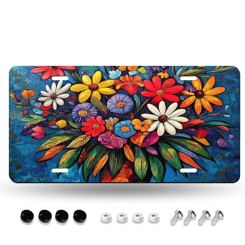 Novelty Decorative License Plate – Bouquet of Multicolored Flowers in a ...