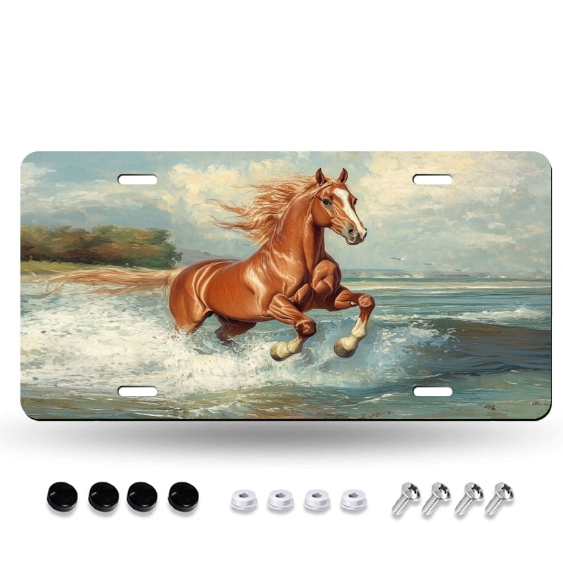 Novelty Decorative License Plate – Brown Horse Galloping by the Sea ...