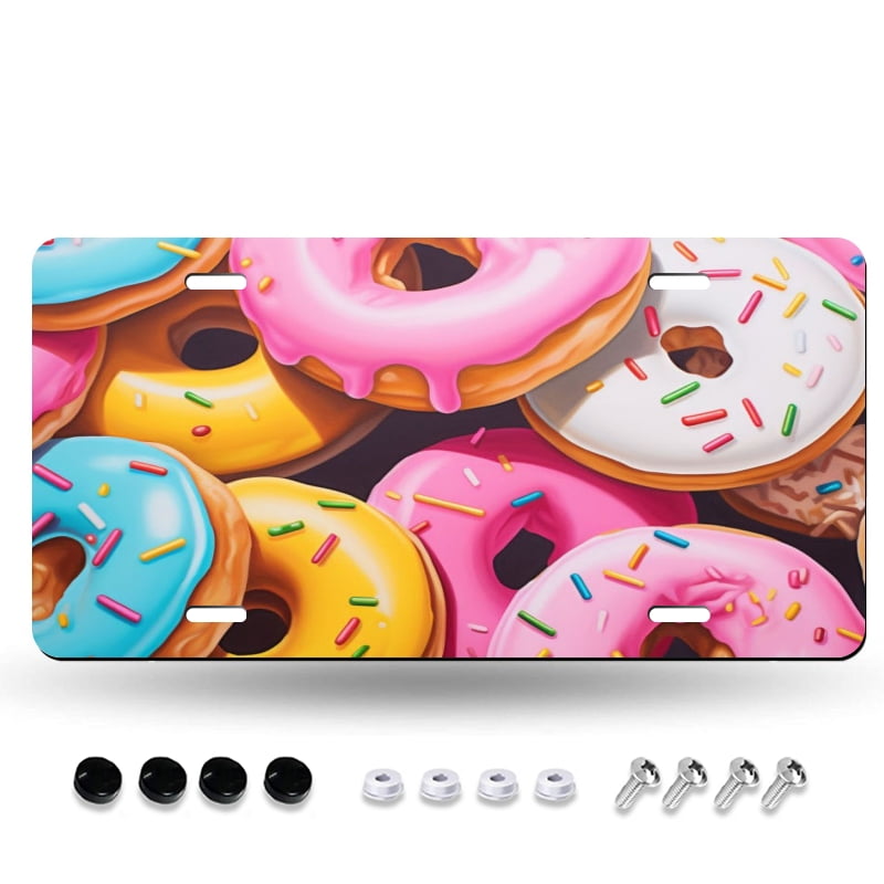 Novelty Decorative License Plate – Bunch of Colorful Glazed Donuts with ...