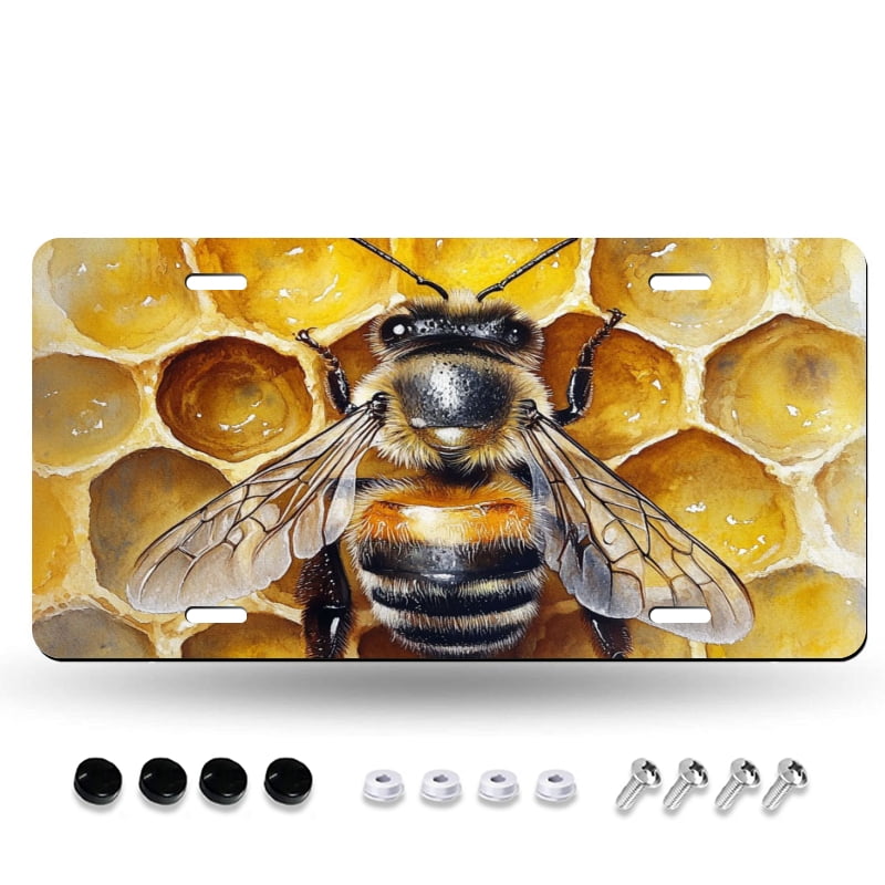 Novelty Decorative License Plate – Busy Bee on Hexagonal Cells ...