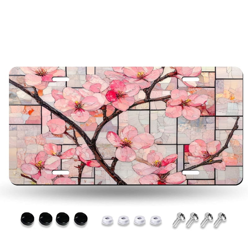 Novelty Decorative License Plate – Cherry Blossom Pattern with Mosaic ...